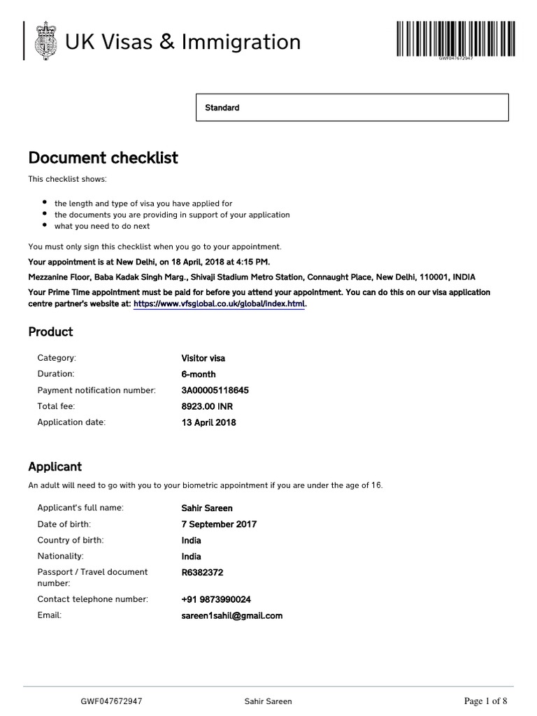 UK Visitor Visa Document Checklist | PDF | Debit Card | Passport