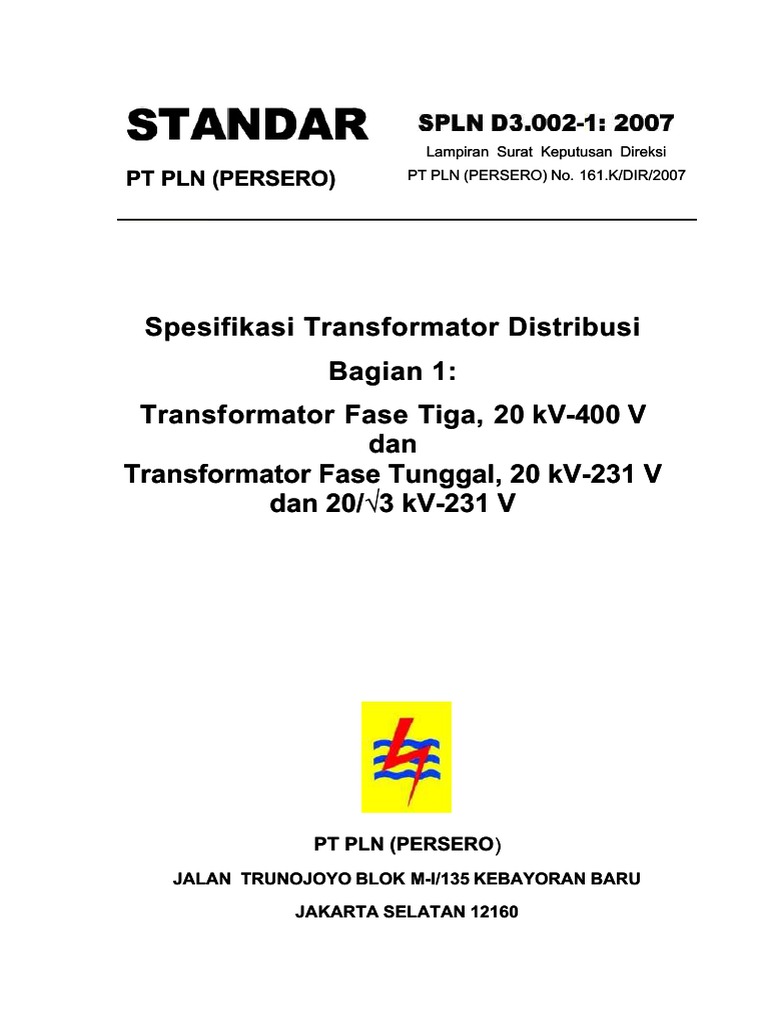 SPLN d3002!1!2007 Spesifikasi Transformator Distri | PDF