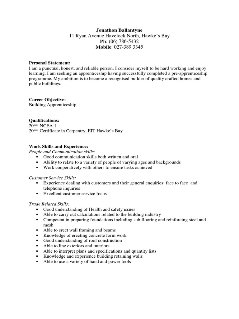 CV - Example 4 | PDF | Carpentry | Framing (Construction)