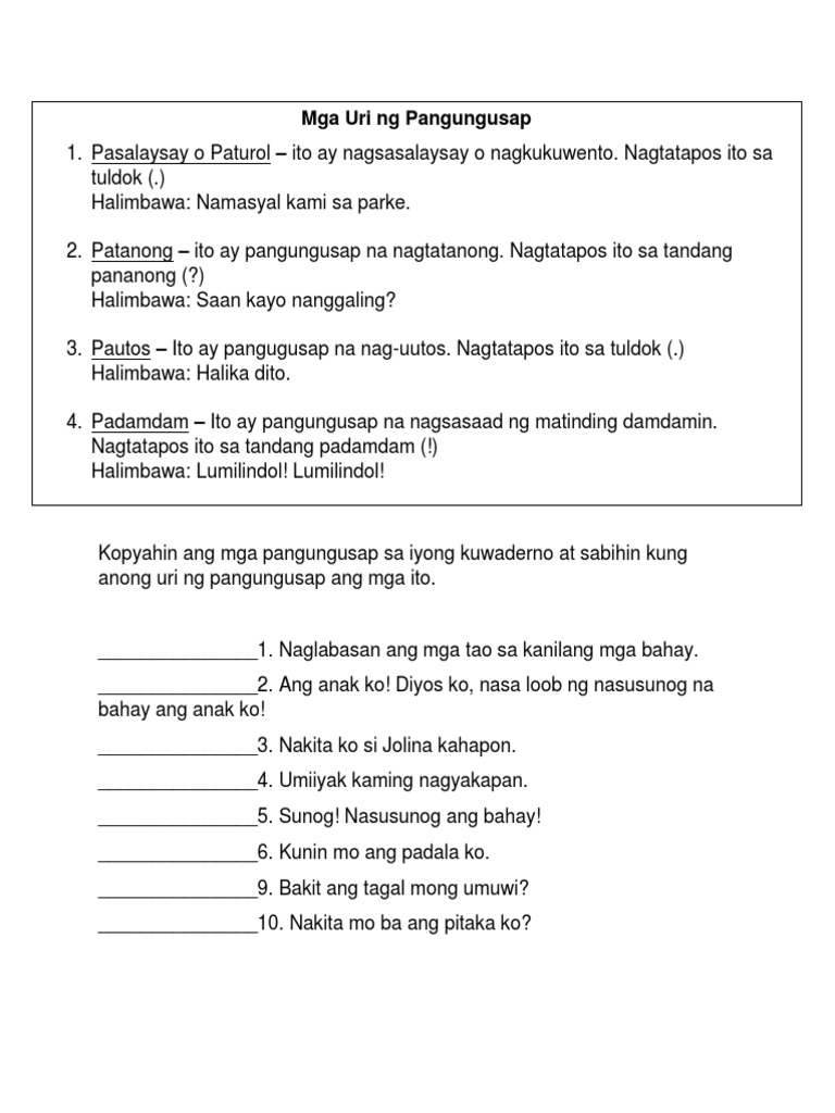 Mga Uri NG Pangungusap | PDF