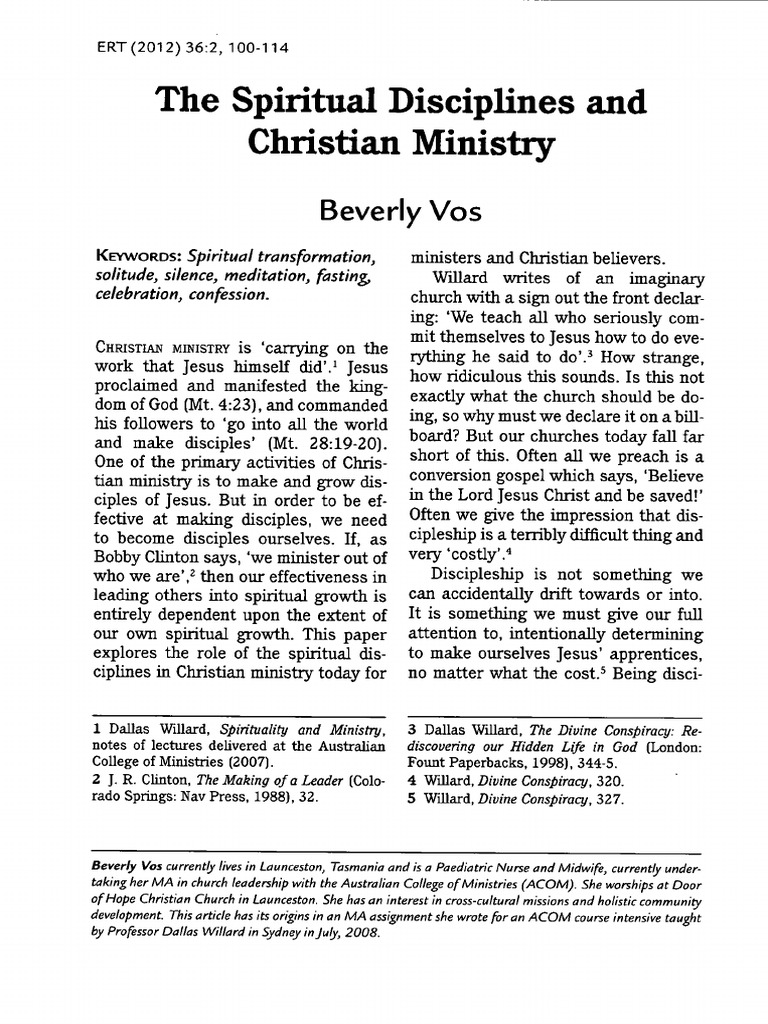 The Spiritual Disciplines and Christian Ministry | PDF | Disciple ...