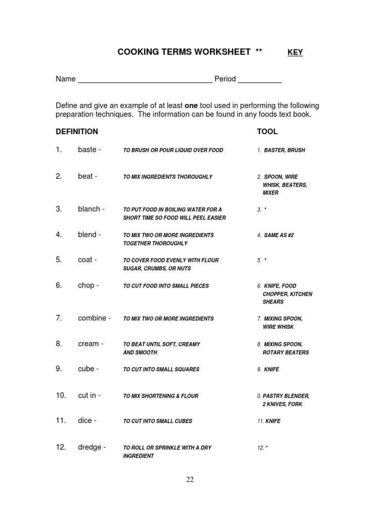 Cooking Terms Key PDF | PDF | Spoon | Foods