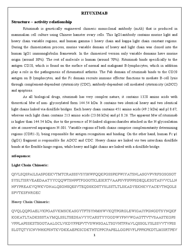 Rituximab Structure - Activity Relationship: Sssequence: Light Chain ...
