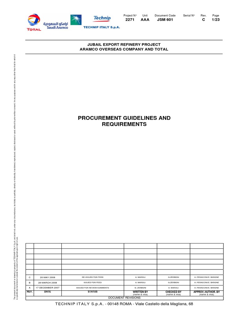 Procurement Guidelines and Requirements: 2271 AAA JSM 601 C 1/23 ...