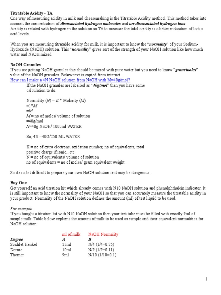 How Can I Make A 4N Naoh Solution From Naoh With M 40G/Mol?: Titratable ...