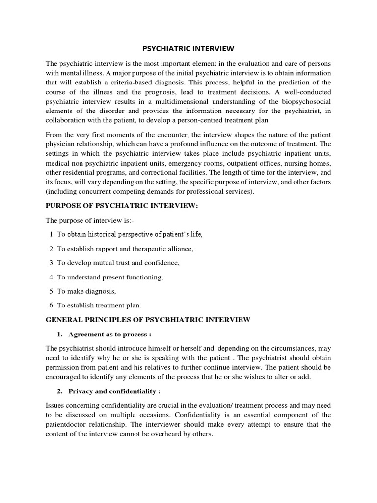 Psychiatric Interview | PDF | Psychiatry | Schizophrenia