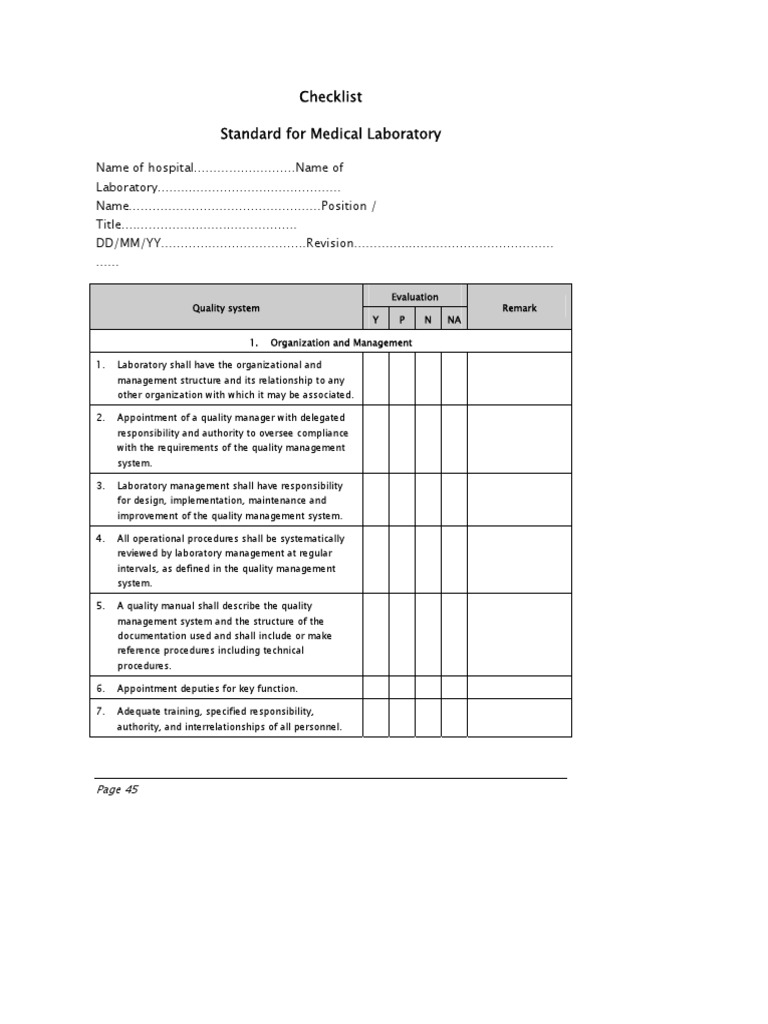 Checklist For Laboratory PDF | PDF | Laboratories | Quality Assurance
