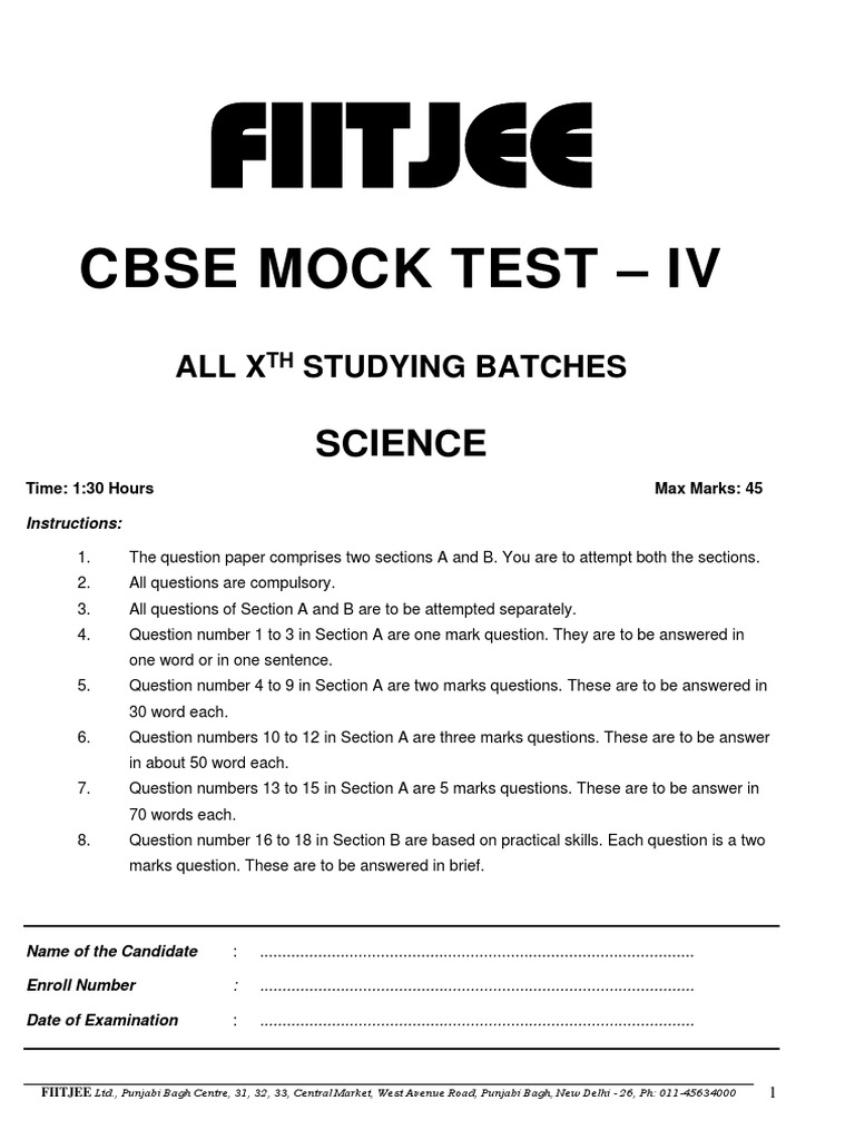 Cbse Mock Test 4 - Science - Jan 14 2019 | PDF | Electrical Resistance ...
