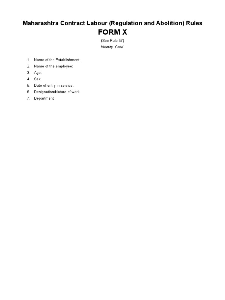 Form X: Maharashtra Contract Labour (Regulation and Abolition) Rules | PDF