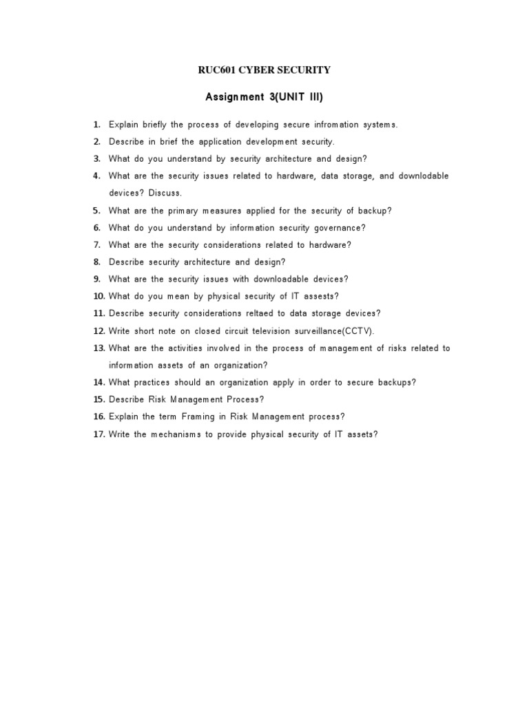Ruc601 Cyber Security Assignment 3 (UNIT III) | PDF | Computers