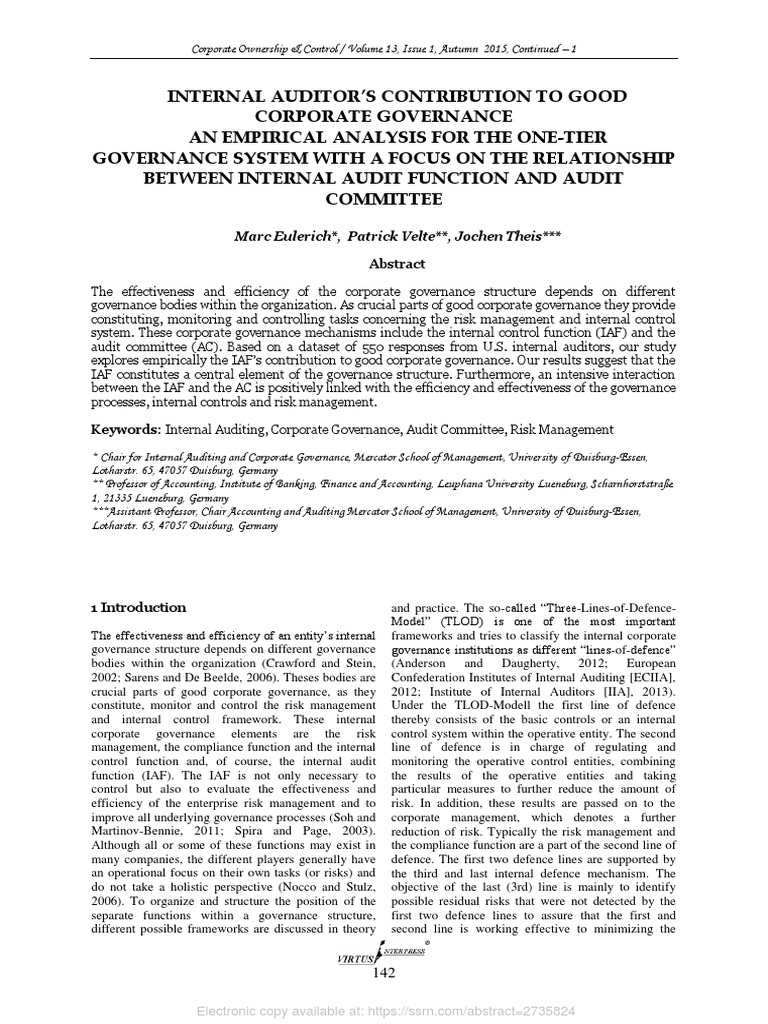 Marc Eulerich, Patrick Velte, Jochen Theis | PDF | Internal Audit ...