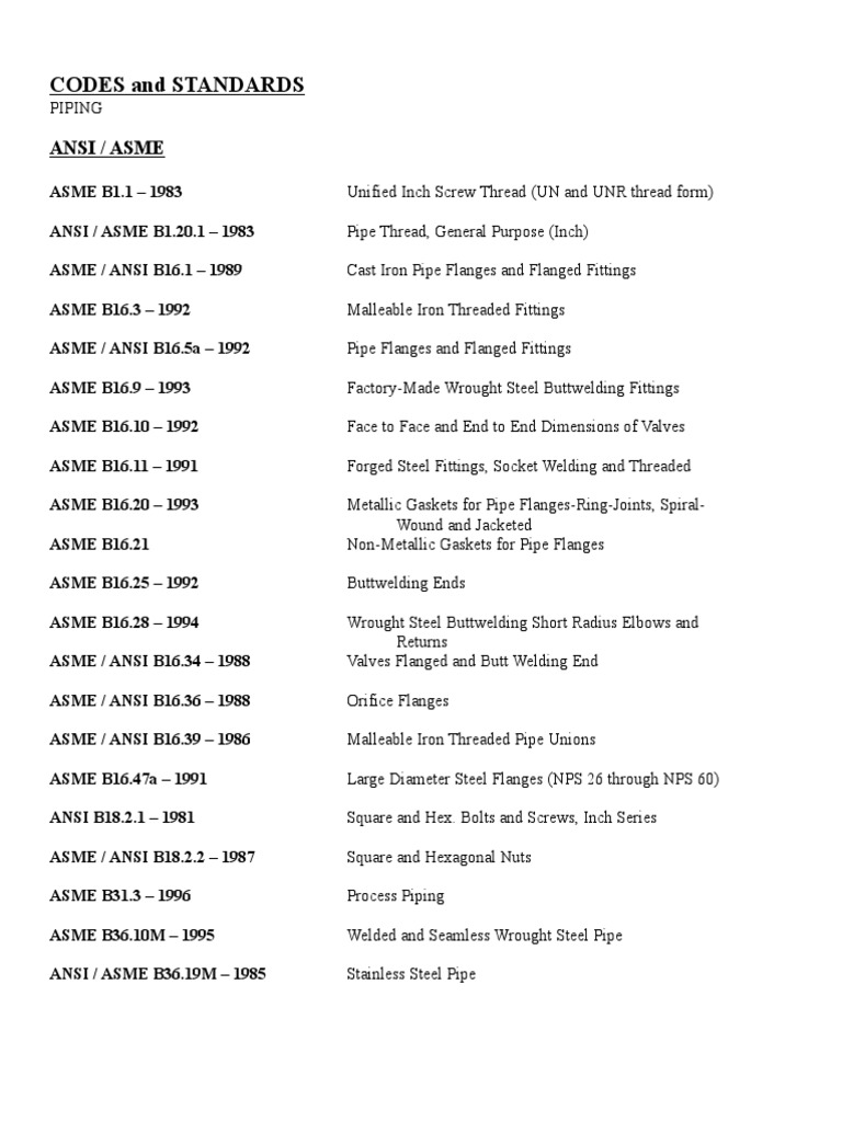 Asme Piping Codes and Standards | PDF