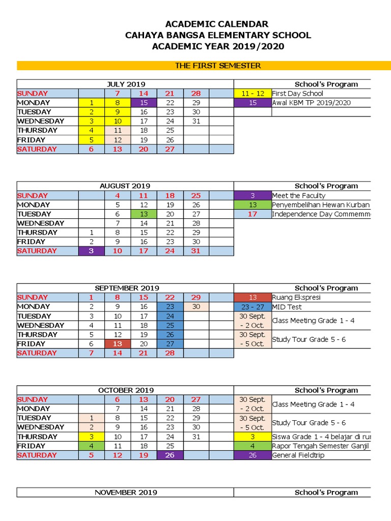 Cahaya Bangsa Elementary School Calendar | PDF | Academic Term | Inquiry