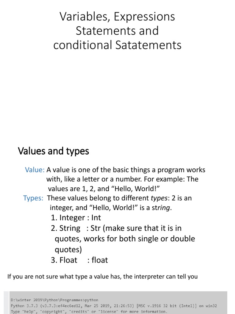 Variables, Expressions Statements and Conditional Satatements | PDF
