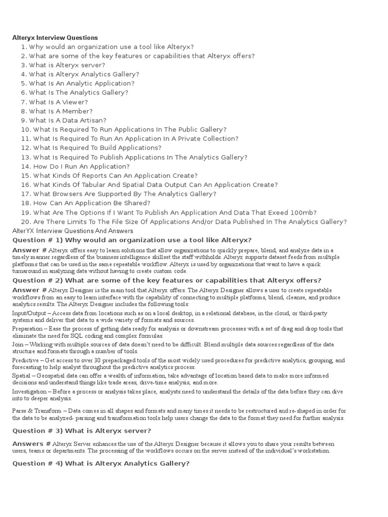 Alteryx Interview Questions and Answers | PDF | Data Analysis | Analytics