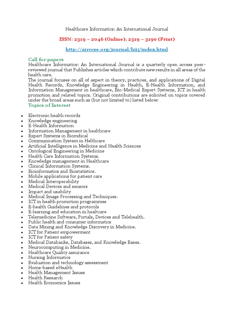 Healthcare Informatics An International Journal | PDF | Health ...