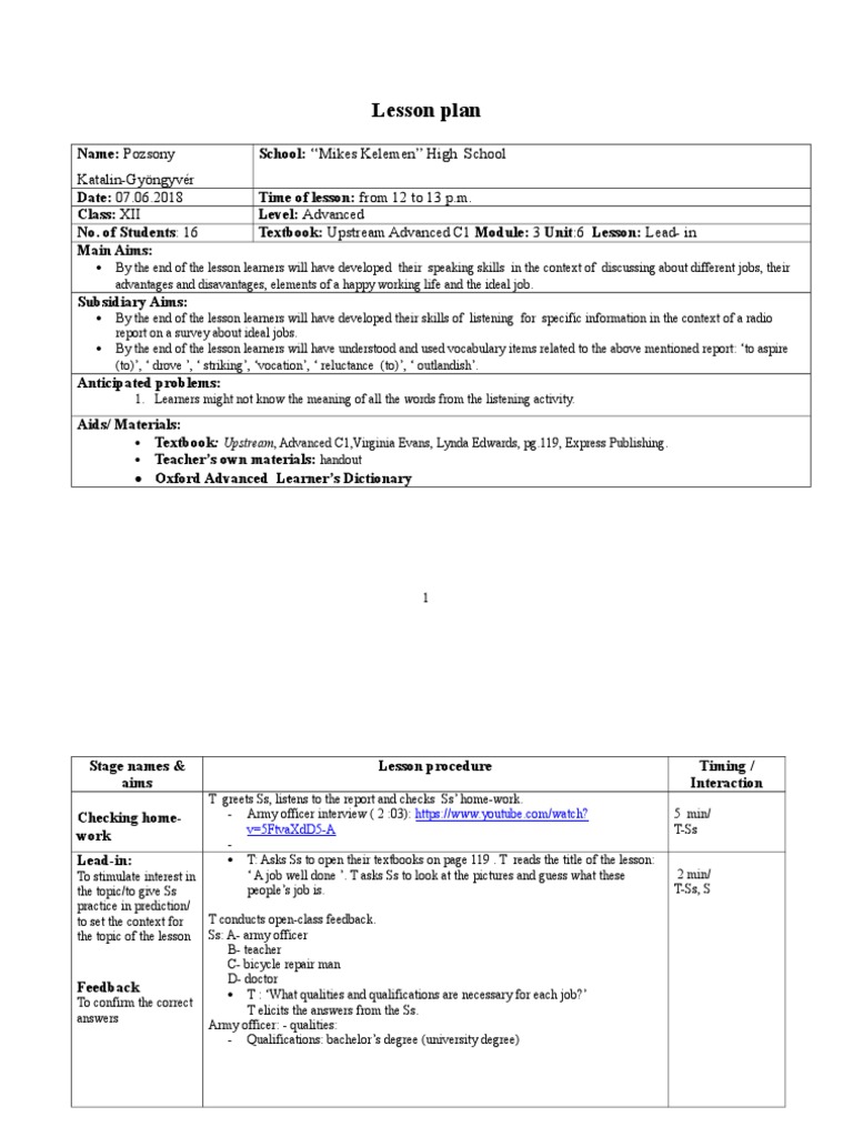 A Job Well Done Lesson Plan | PDF | Vocabulary | Question