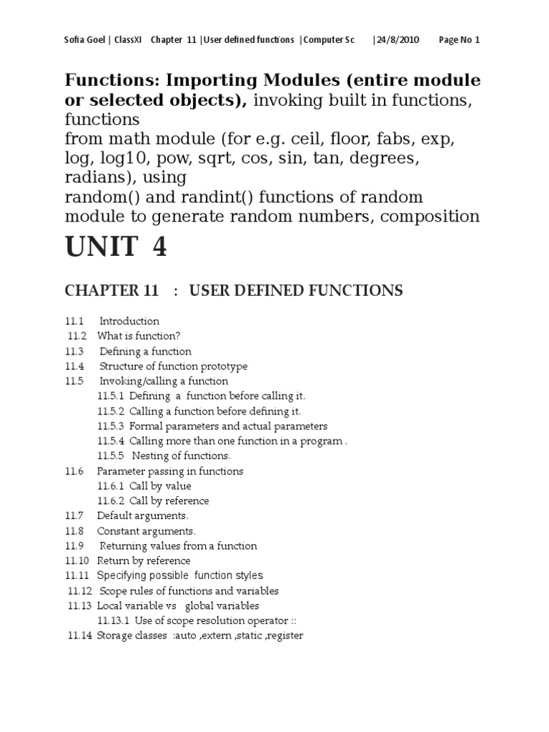 Computer Xi Chapter11 Userdefinedfunctions Pdf Parameter Computer Programming Subroutine