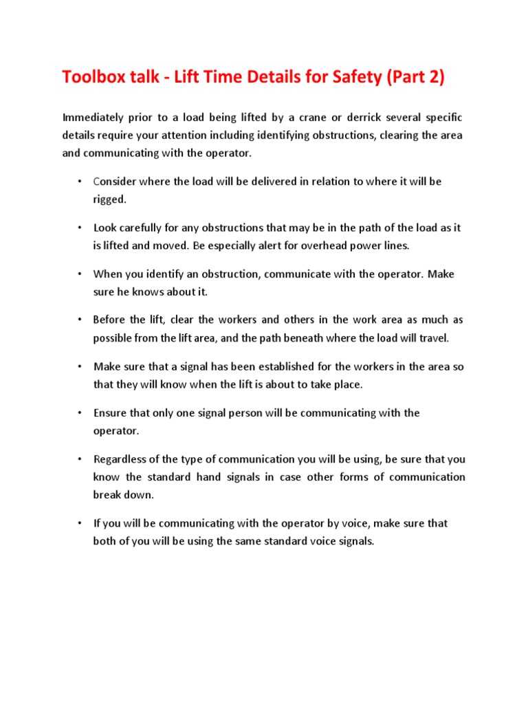 Lift Safety Checklist Before Raising Loads | PDF