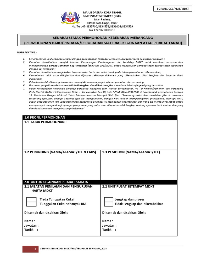 1 Senarai Semak Permohonan Kebenaran Merancang 0 | PDF