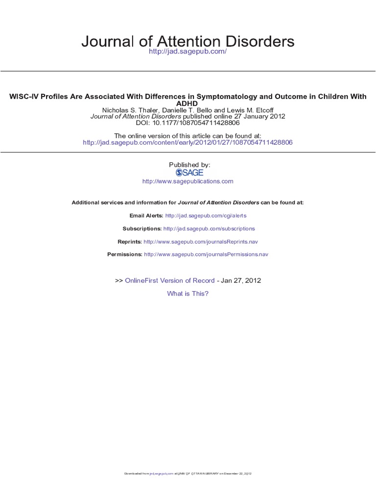 Thaler Et Al (2012) WISC-IV Profiles in ADHD | PDF | Attention Deficit ...