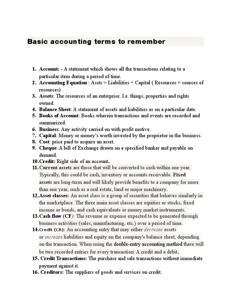 Basic Accounting Terms To Remember Autosaved Deepa | PDF | Debits And Credits | Money