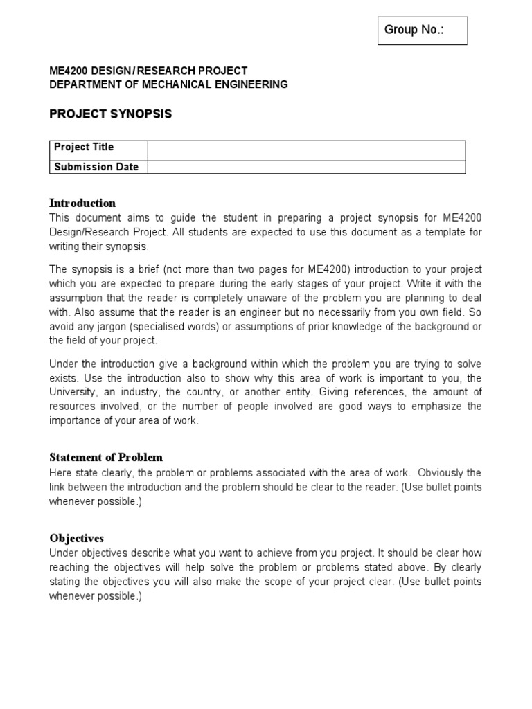 ME4200 Project Synopsis Template - 05!10!2010 | PDF | Design | Cognition