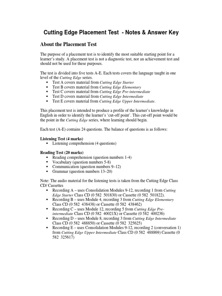 Placement Test Cutting Edge Key PDF | PDF | Teaching Methods & Materials