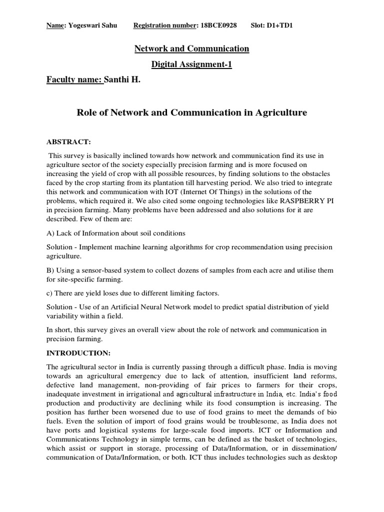 Role of Network and Communication in Agriculture 2 Final | PDF ...