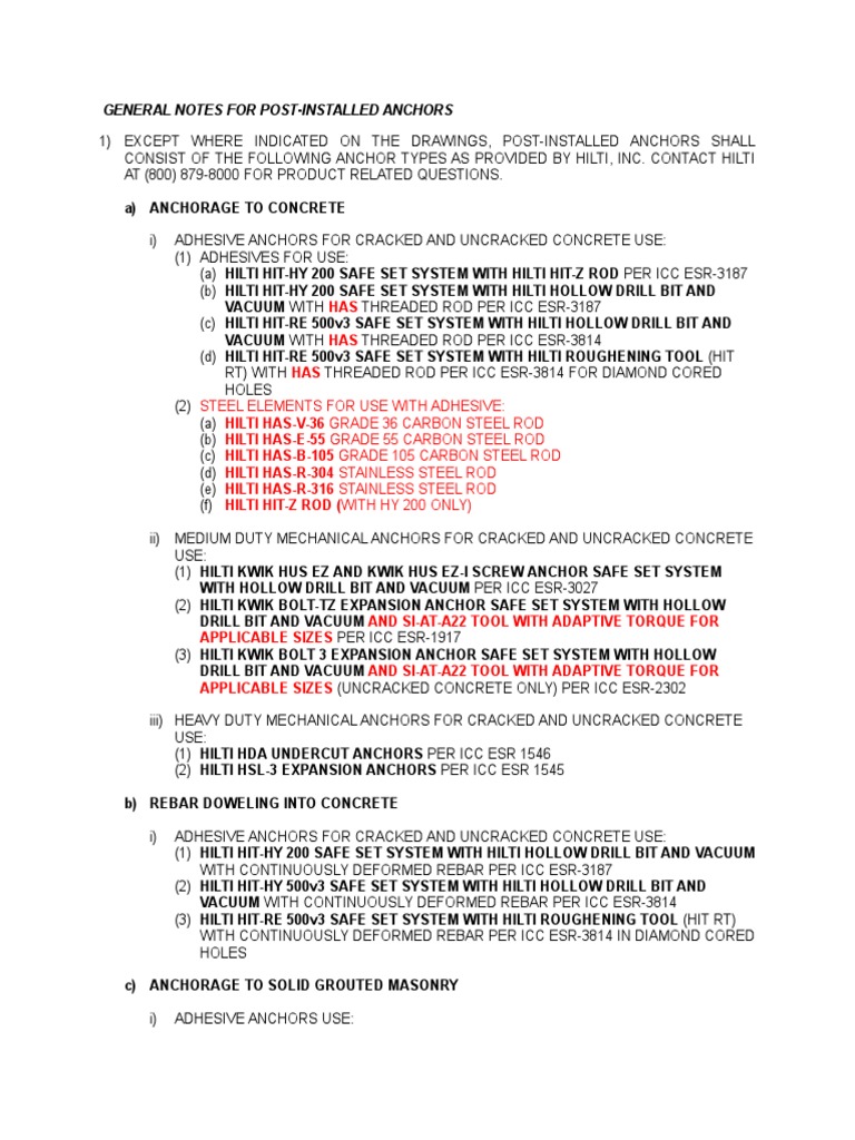 Hilti Expansion General Notes | PDF | Drill | Screw