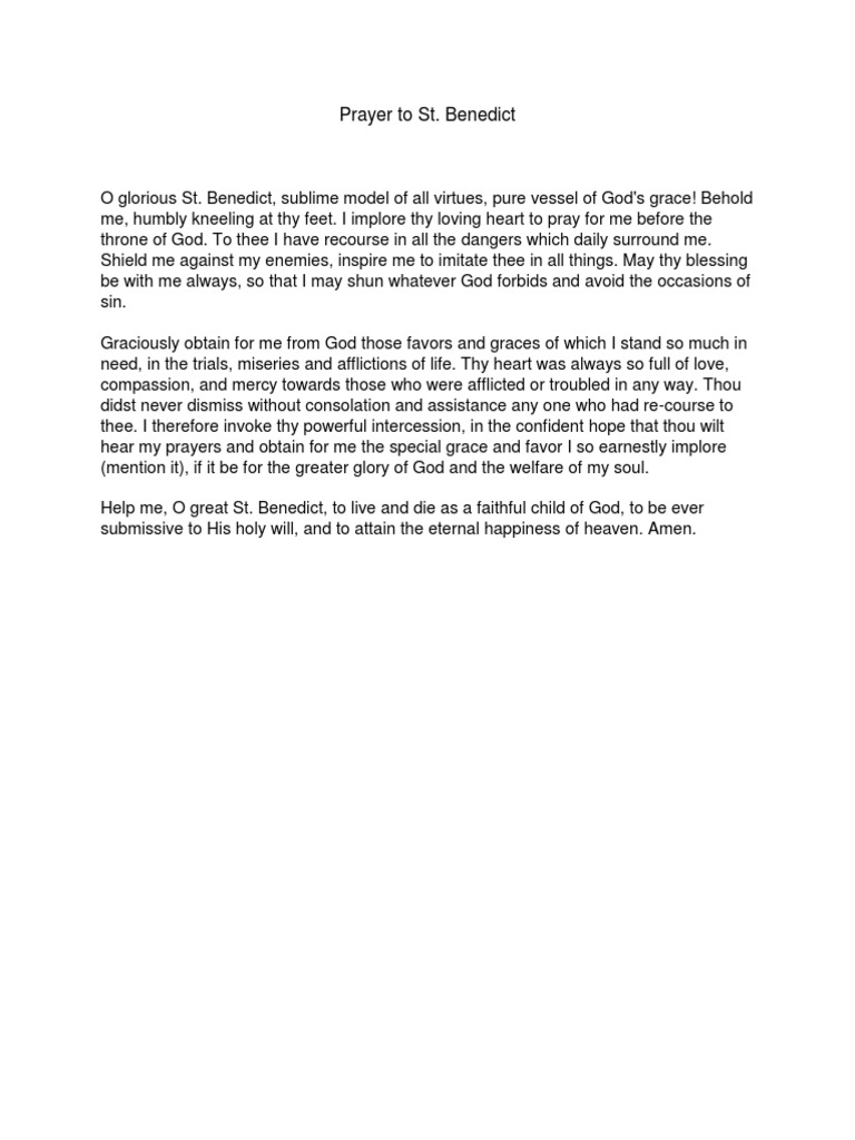Prayer to St. Benedict for Protection | PDF
