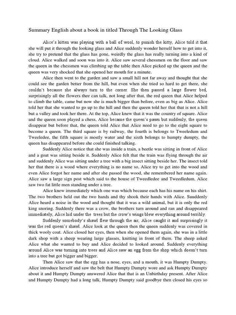 Summary English About A Book in Titled Through The Looking Glass ...