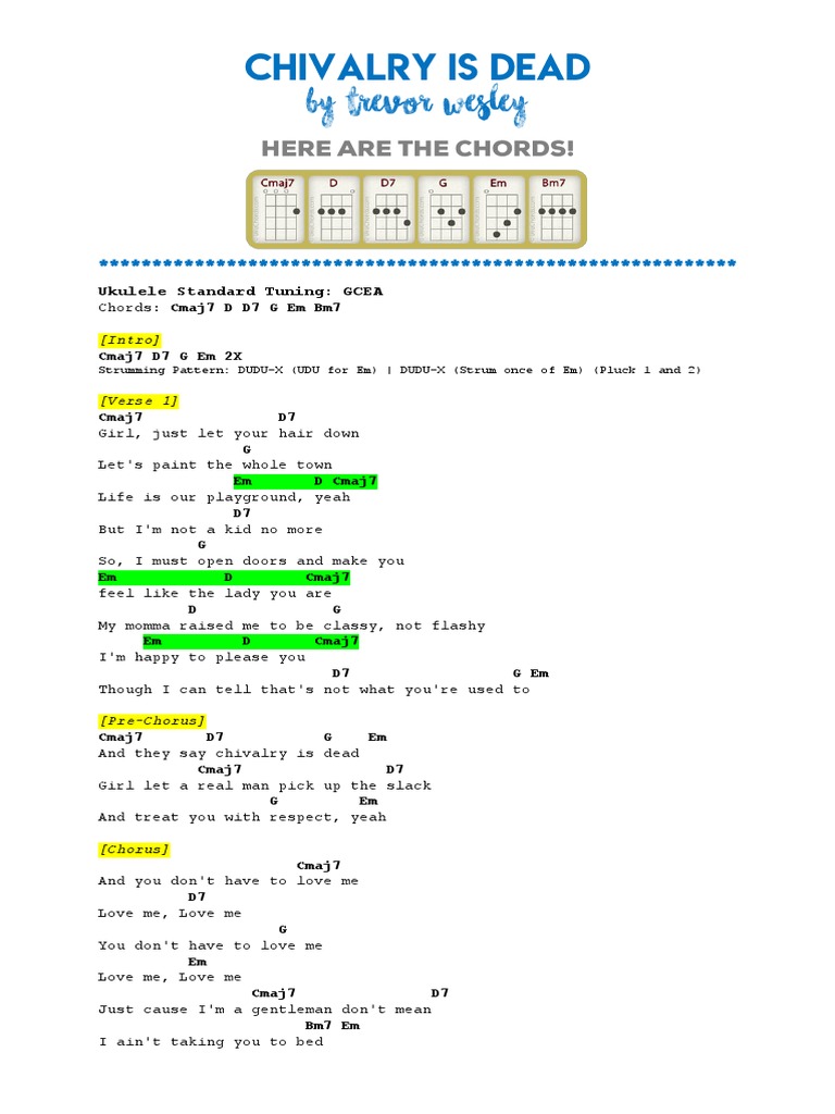 Chivalry Is Dead (Trevor Wesley) Ukulele Sheet | PDF | Song Structure ...