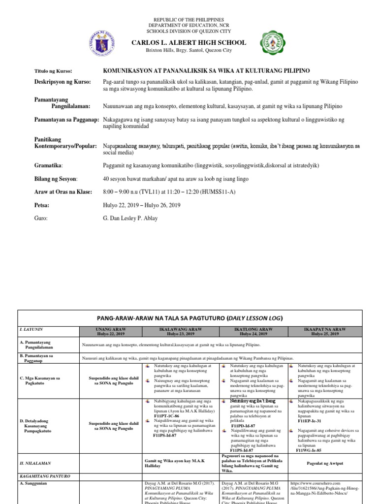 Hulyo 22 - 26 DLL - Komunikasyon | PDF Hulyo 22 - 26 DLL - Komunikasyon | PDF