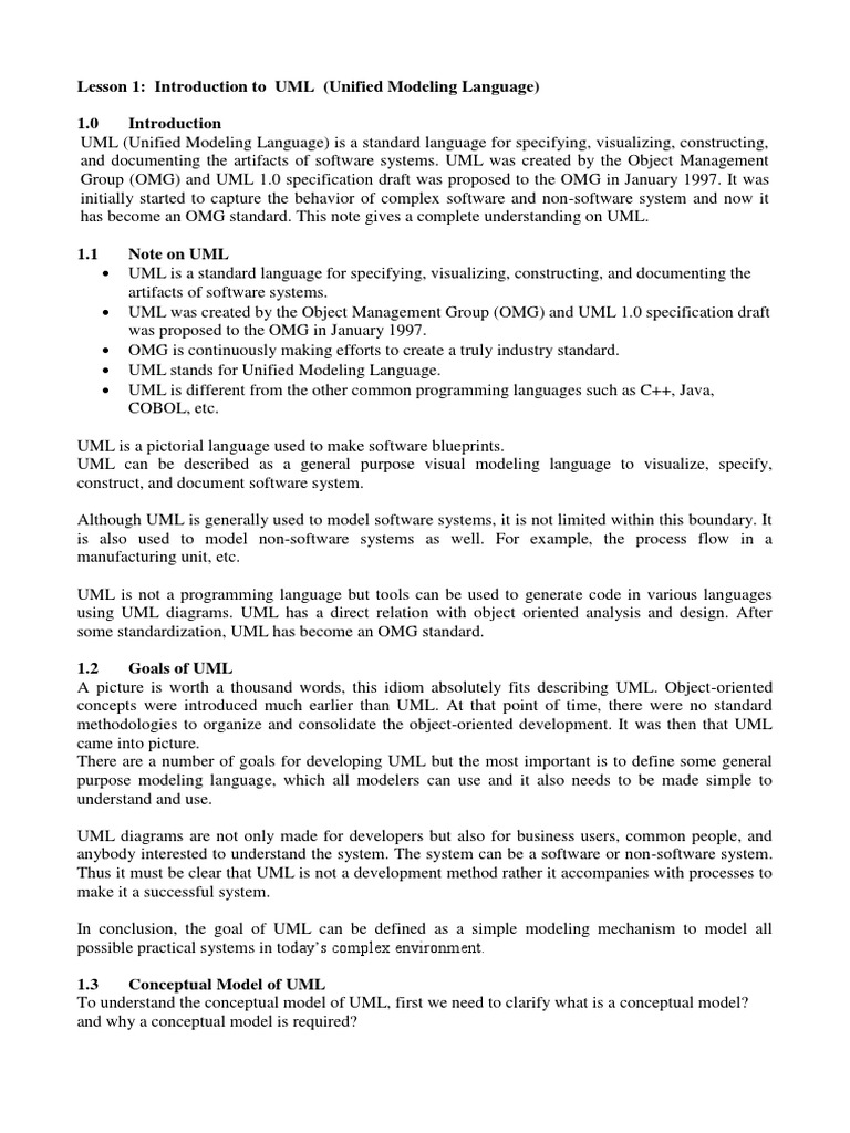 Lesson 1 Introduction To Uml Unified Modeling Language 10 Pdf Class Computer