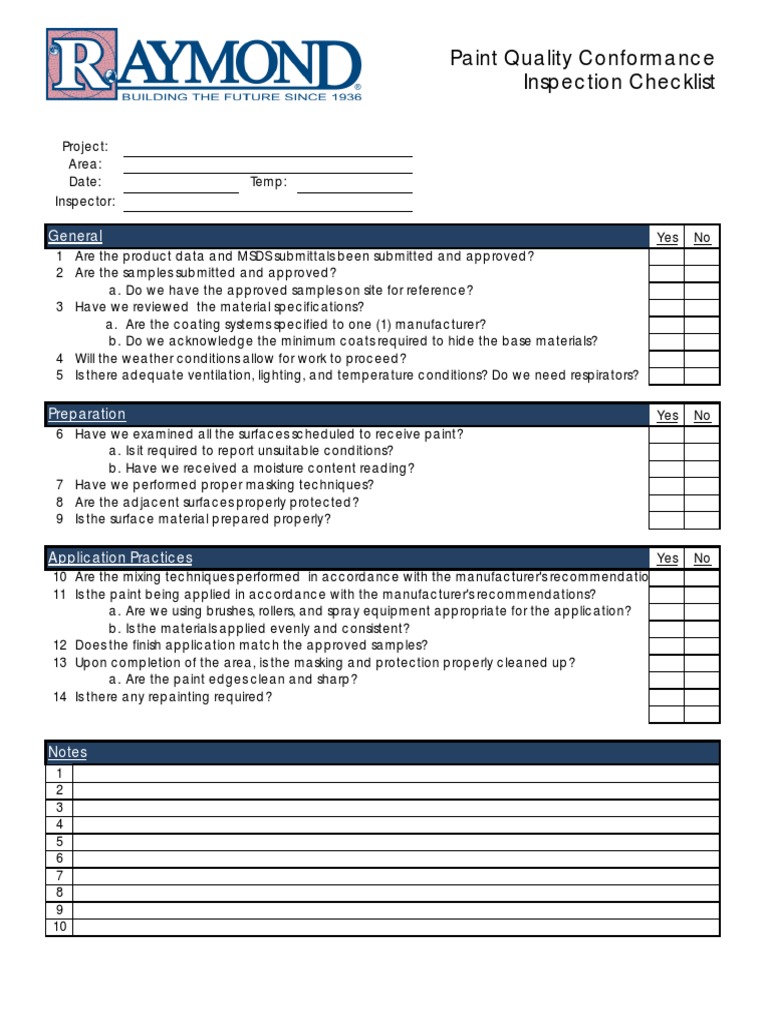 Paint Inspection Checklist I | PDF