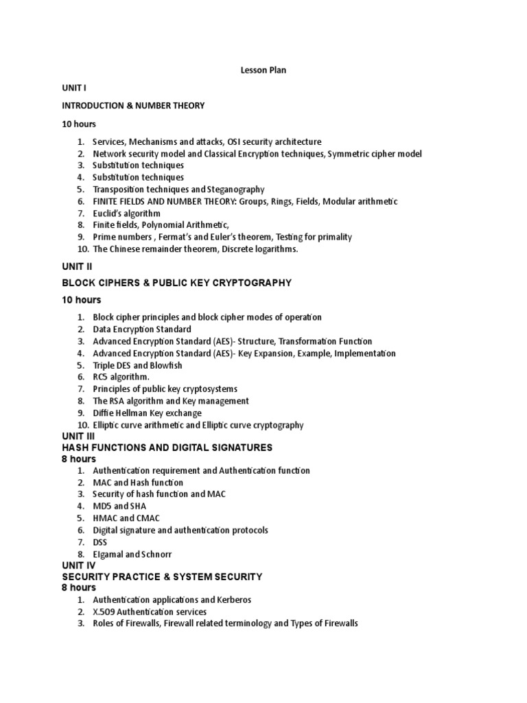 CNS Lesson Plan | PDF | Cryptography | Information Security