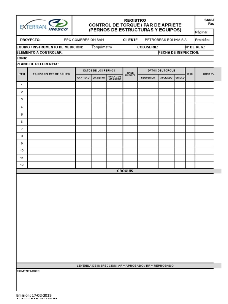 Formulario de Torque | PDF