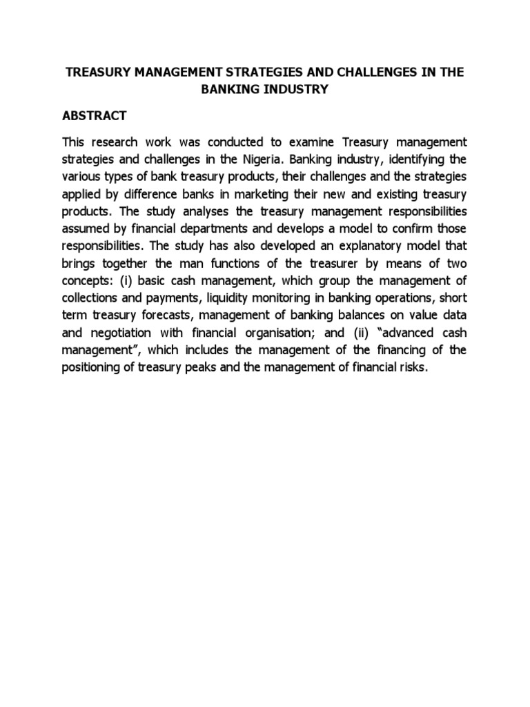 Treasury Management Strategies and Challenges in The Banking Industry ...