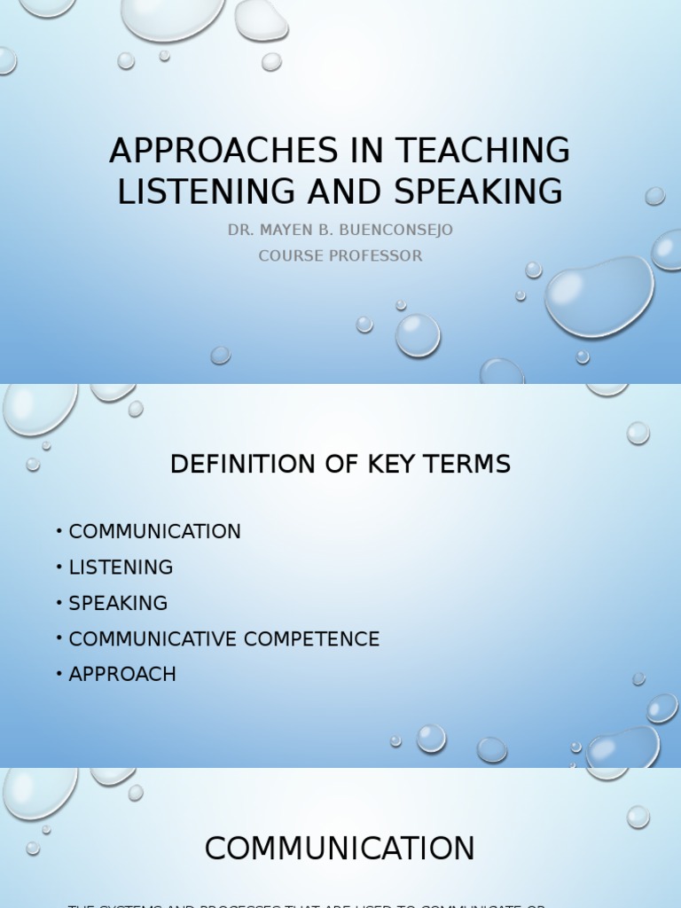 Intro Approaches in Teaching Listening and Speaking | PDF
