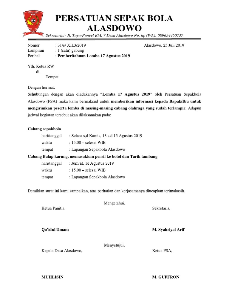 Surat Undangan Agustusan | PDF