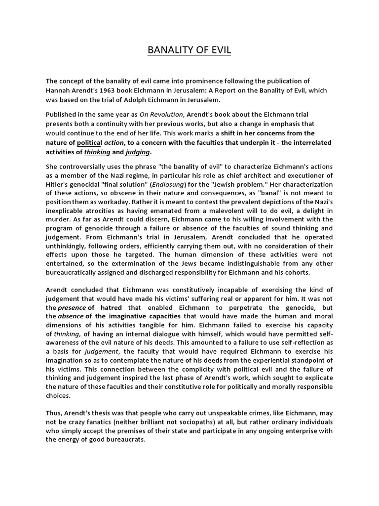 Arendt's Banality of Evil Explained | PDF | Hannah Arendt | Philosophy