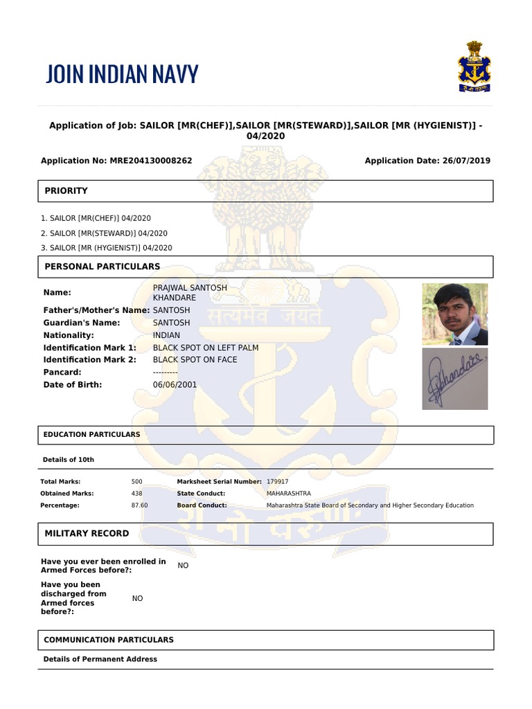 Application-MRE204130008262 Navy PDF | PDF | Social Institutions ...