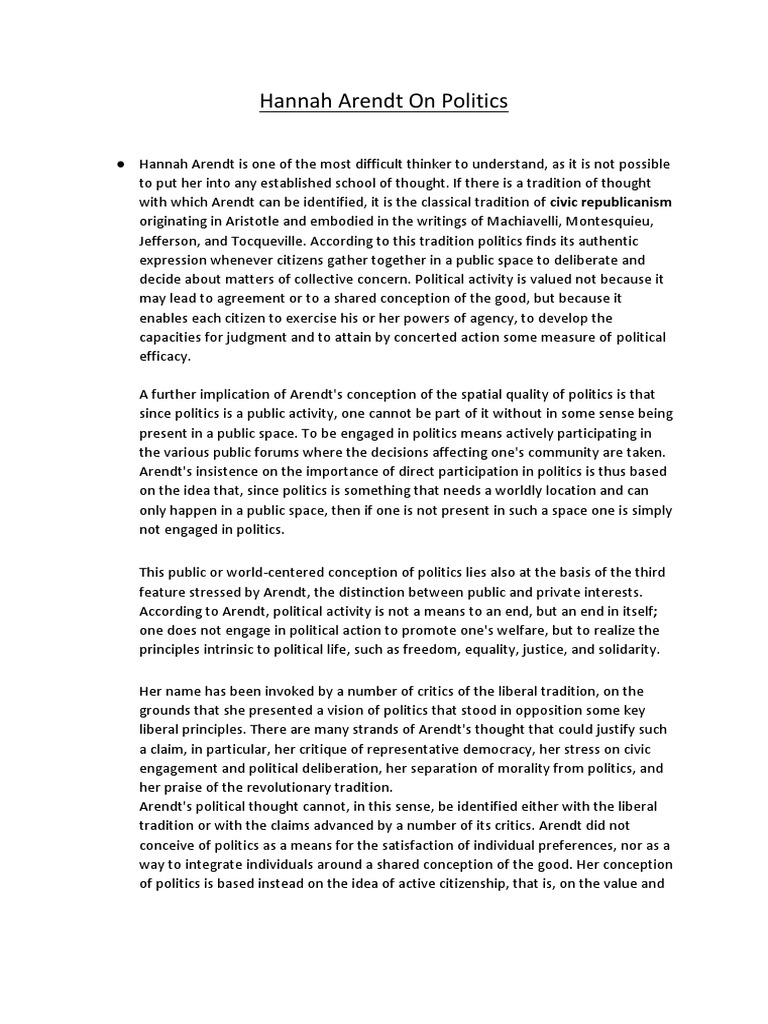 Hannah Arendt Politics | PDF | Praxis (Process) | Hannah Arendt