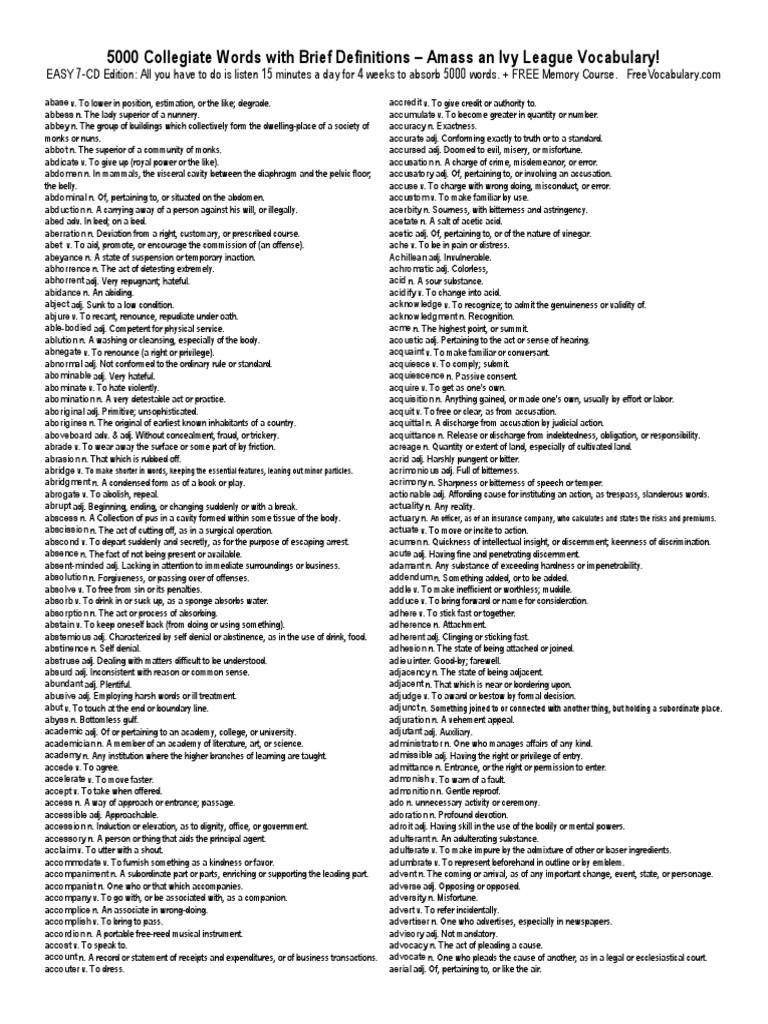 5000 Words With Brief Definitions-A Handy Dictionary | PDF