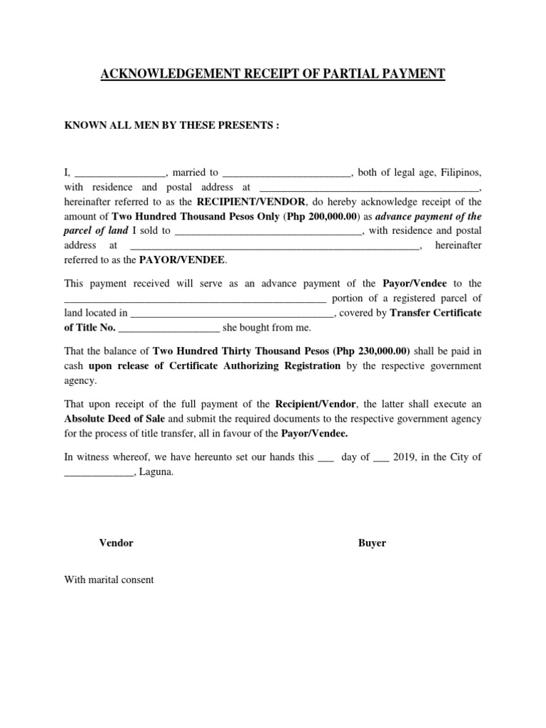 Acknowledging Receipt of Partial Payment | PDF