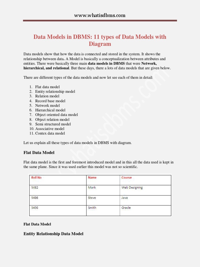Data Models in DBMS PDF | Download Free PDF | Data Model | Conceptual Model