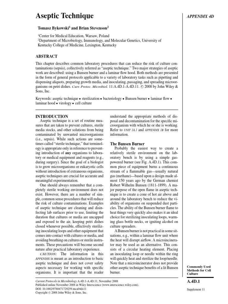 Aseptic Technique: Tomasz Bykowski and Brian Stevenson | PDF ...