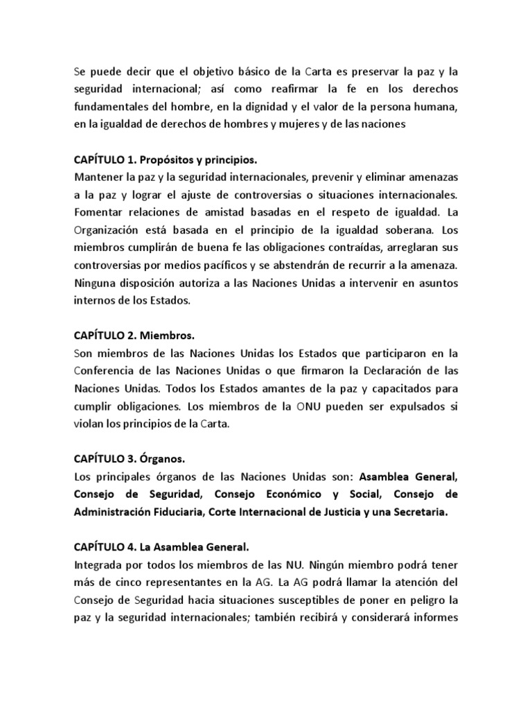 Resumen de La Carta de La ONU | PDF | Naciones Unidas | Relaciones ...