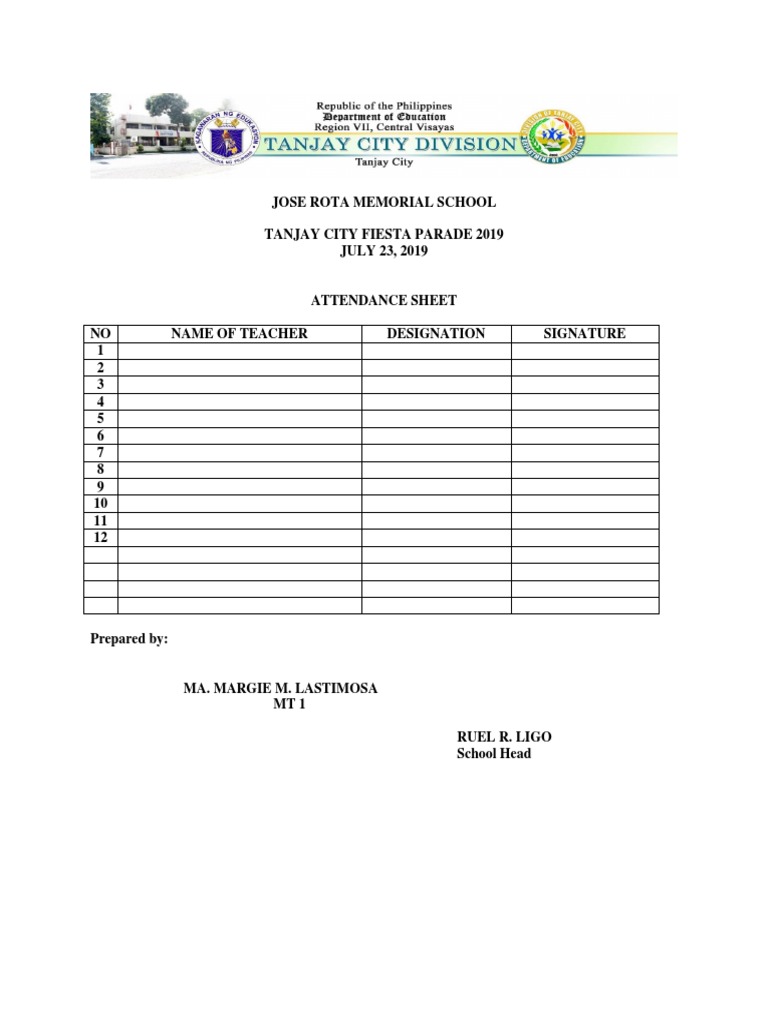Attendance Sheet for Tanjay Fiesta 2019 | PDF